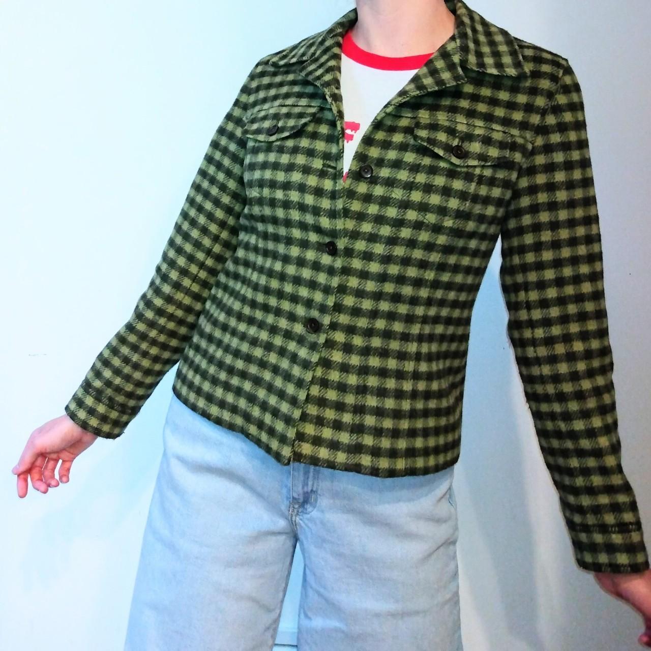 Checkered Wool Shacket Daria vibes 💚 olive green... - Depop