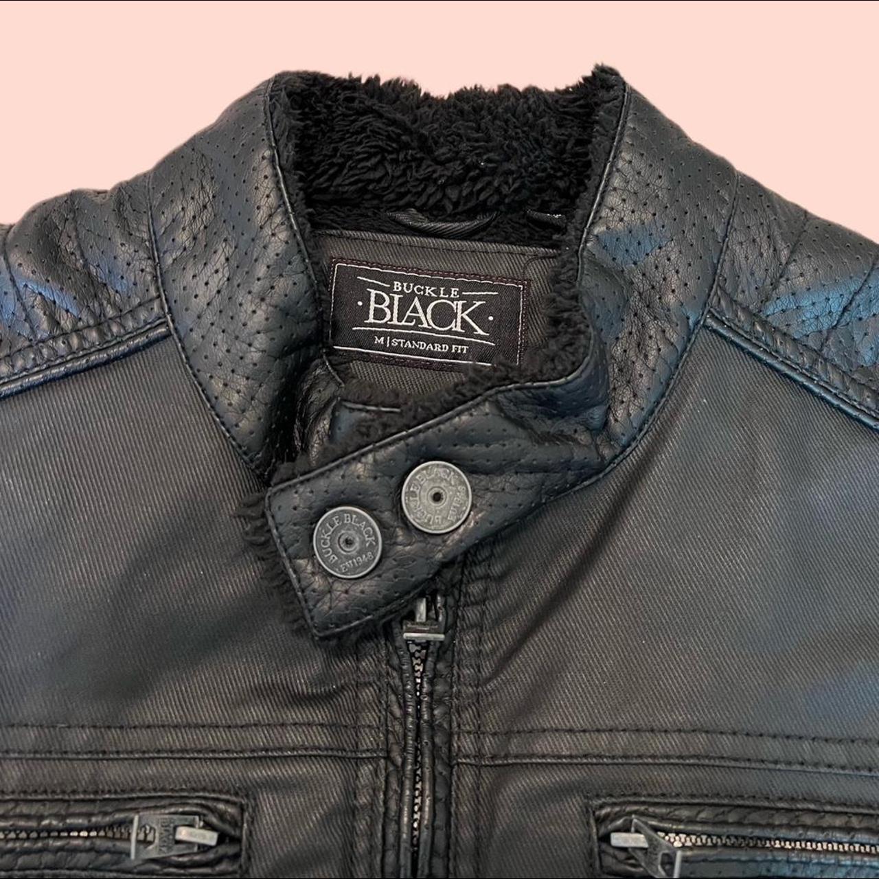 BUCKLE LEATHER JACKET STANDARD FIT WITH TEAR IN ONE... - Depop