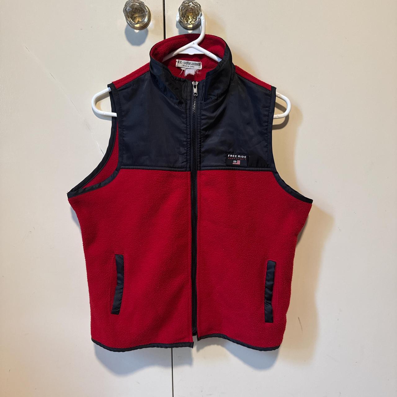 Red and black fleece vest size 6-8 #fleecelove | Depop