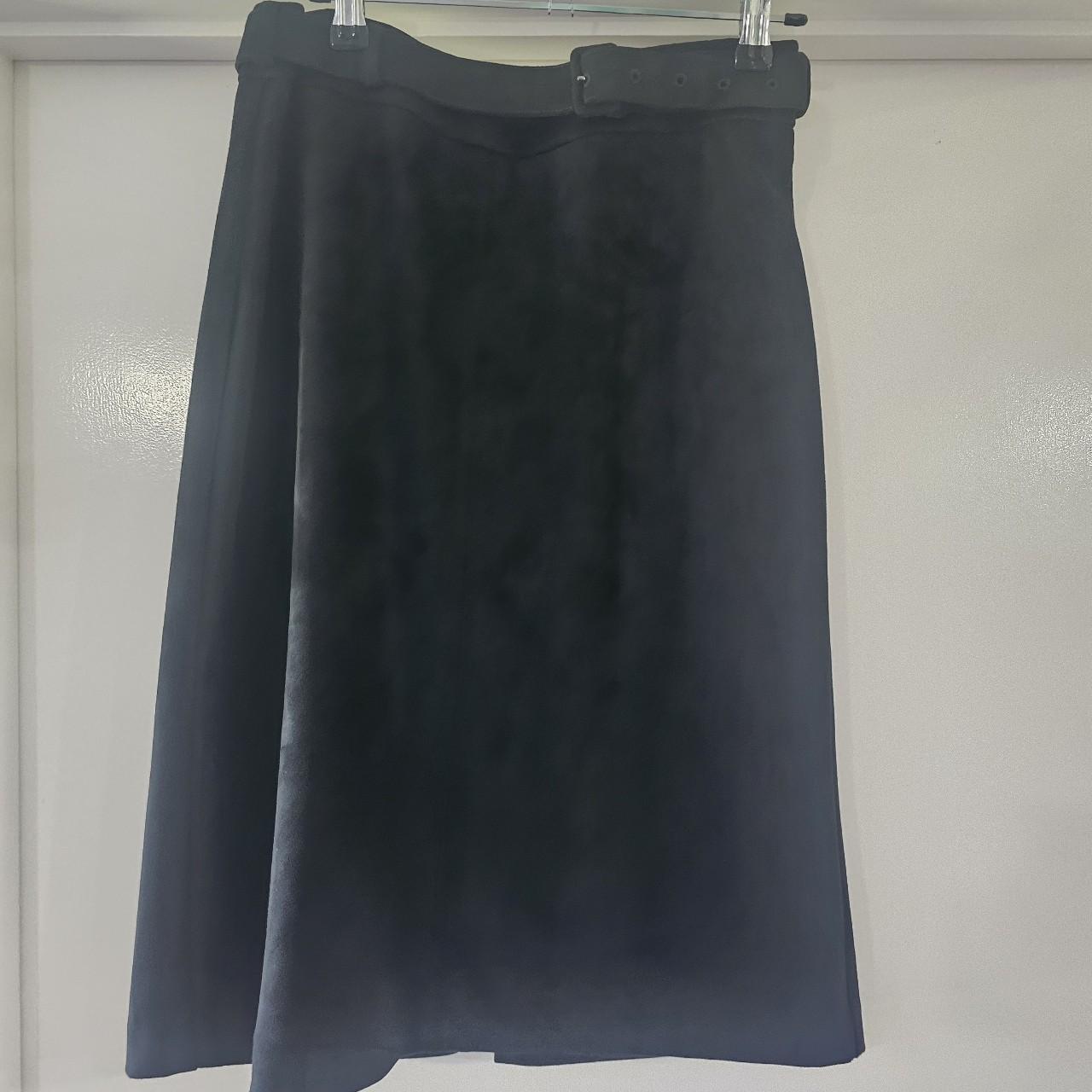 Basque black velvet look midi pencil skirt with belt... | Depop