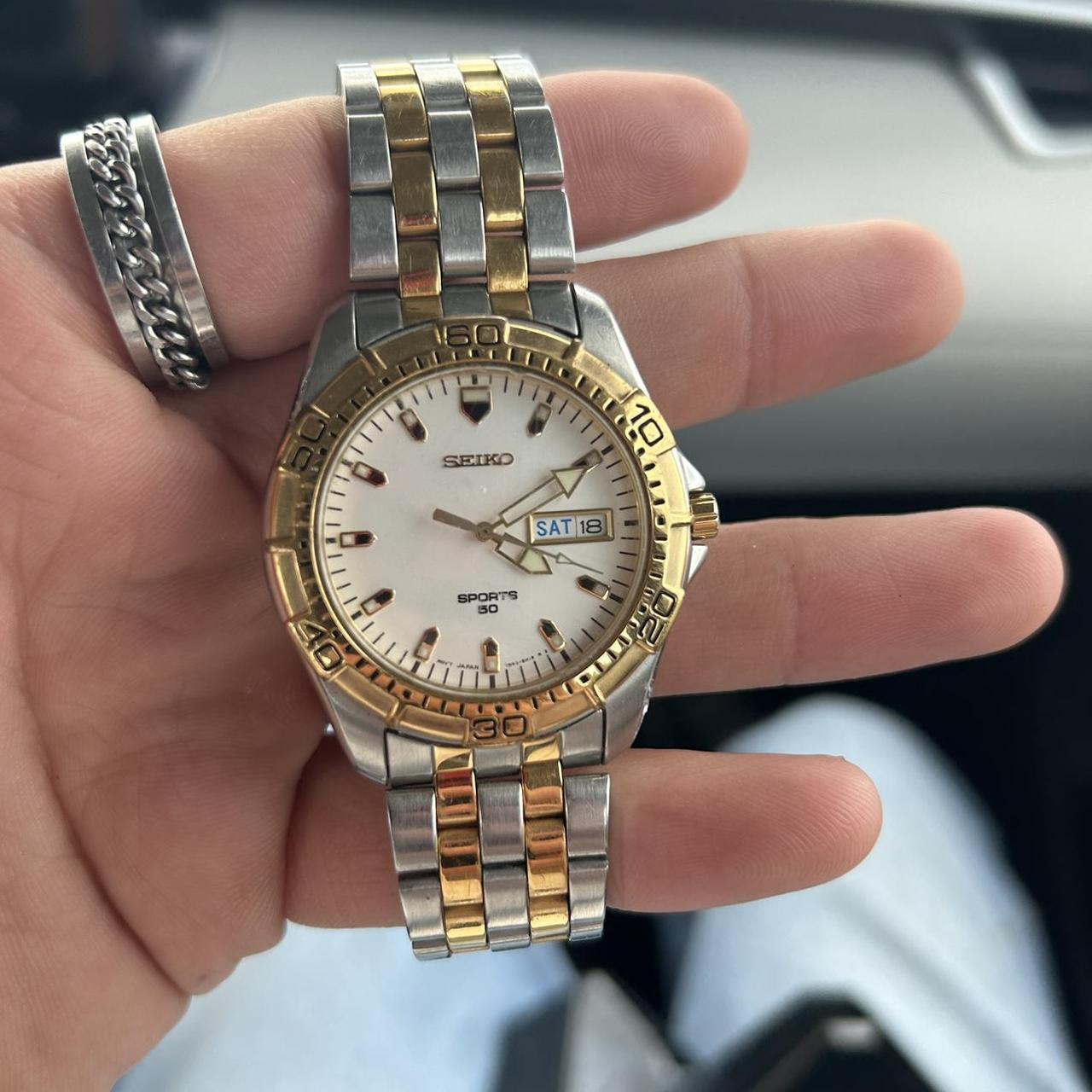 Seiko Men's Gold and Silver Watch | Depop