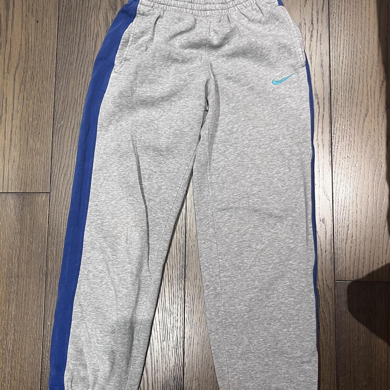 Nike blue striped grey trackies, size... - Depop