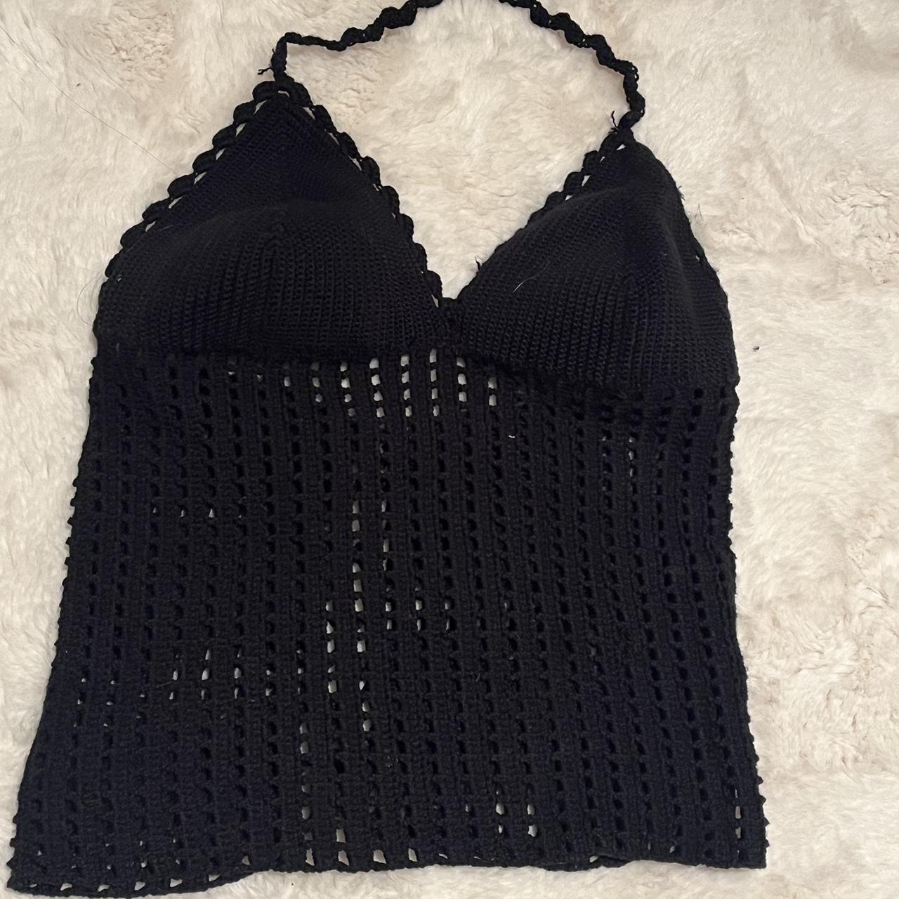 Handmade black knitted top #knit #top #croptop... - Depop