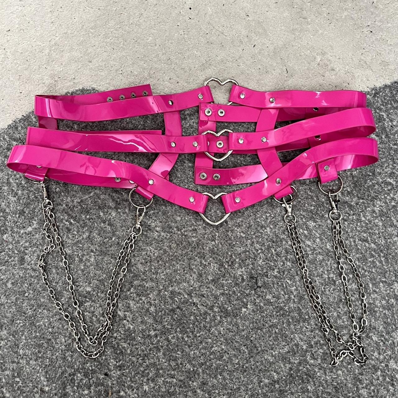 Dolls Kill hot pink heart harness with chains. Worn... - Depop