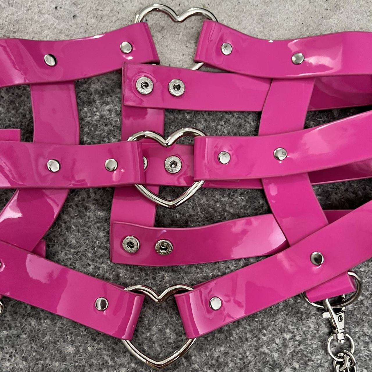 Dolls Kill hot pink heart harness with chains. Worn... - Depop