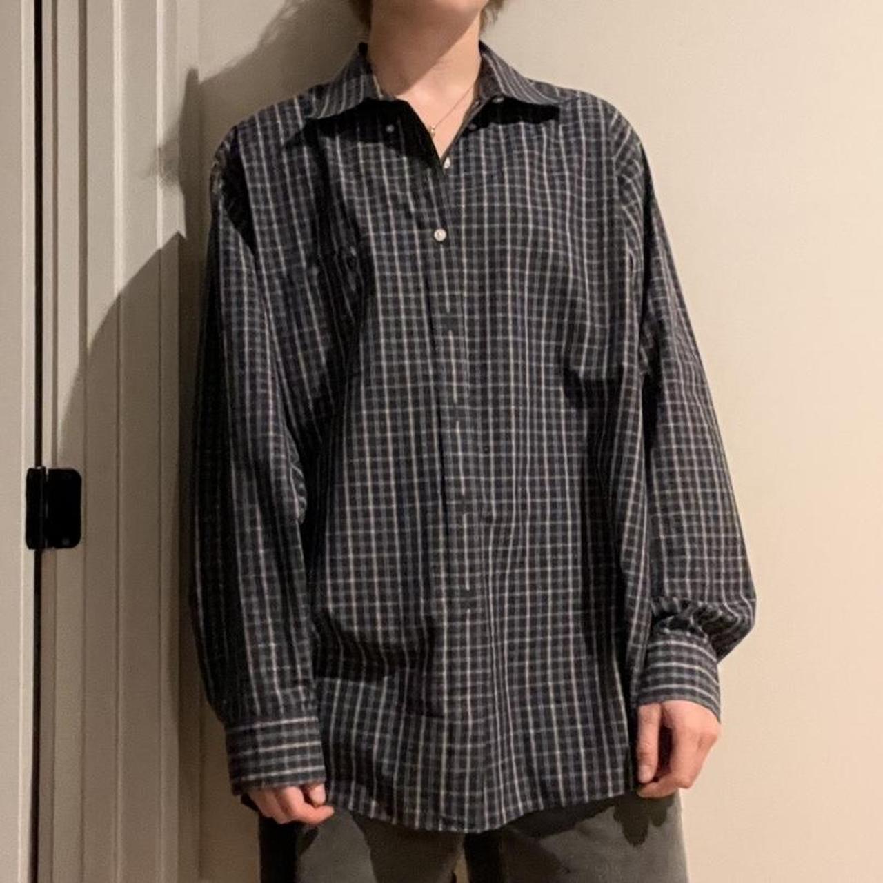 greyish navy Etienne Aigner button up -model is a... - Depop