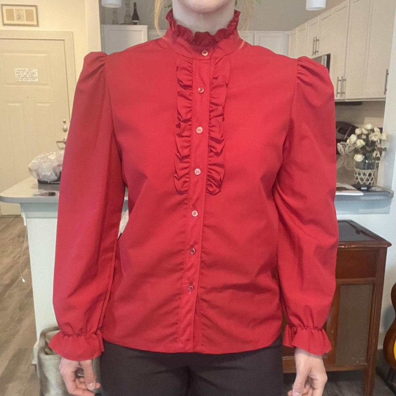 VINTAGE Lucky Winner red blouse, elastic around... - Depop