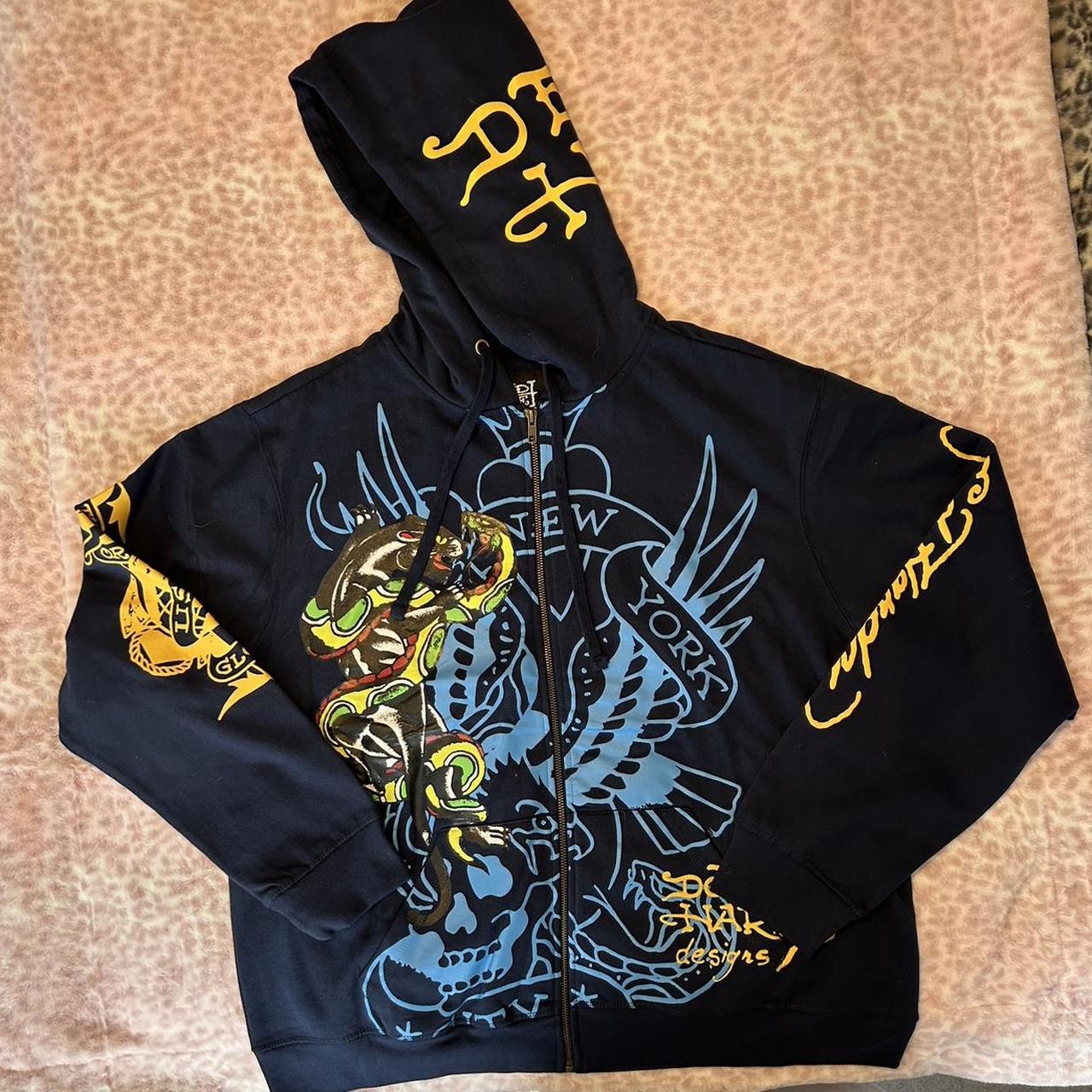 Ed Hardy Panther Bull dog hoodie new with tags Size XL - Depop