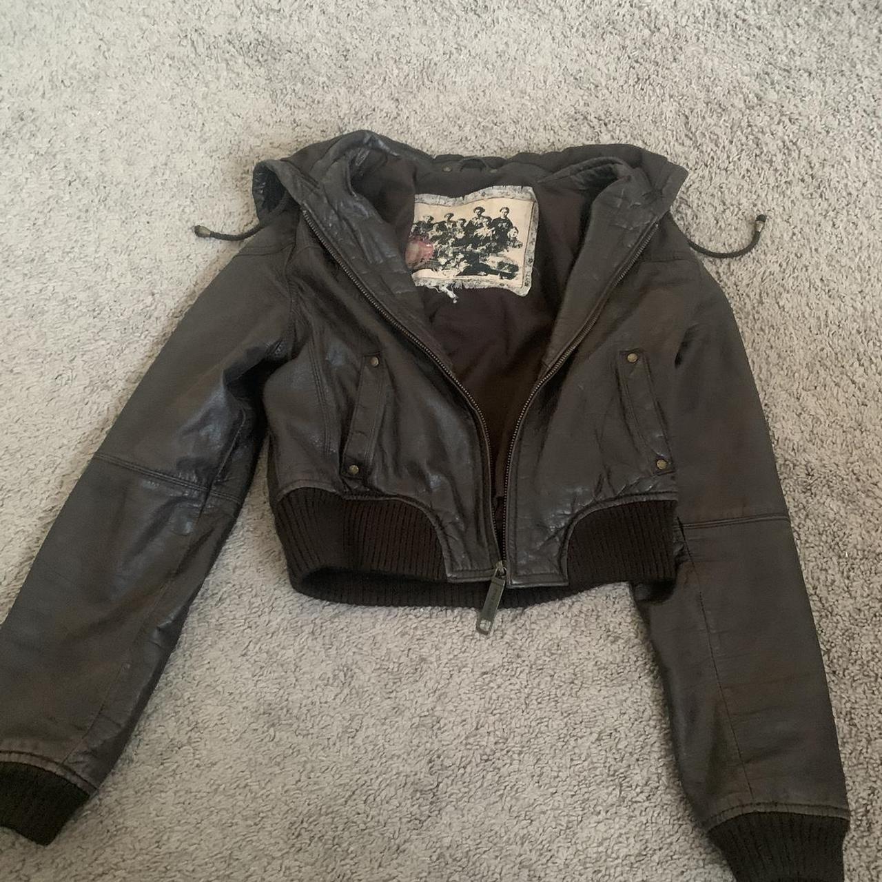 2000s cropped leather jacket. Great condition, size S. - Depop