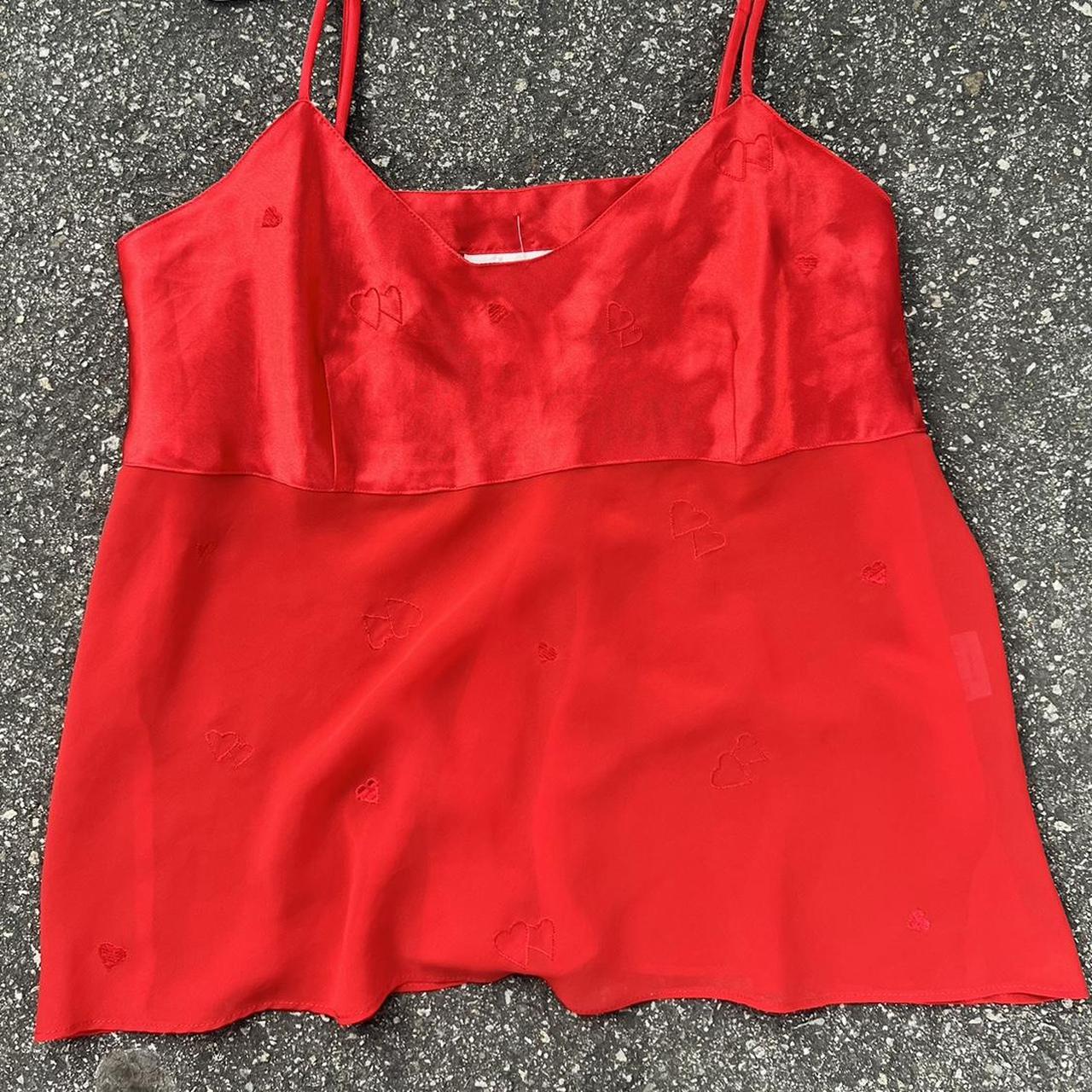 Red silk tank top see-through on the bottom with red... - Depop