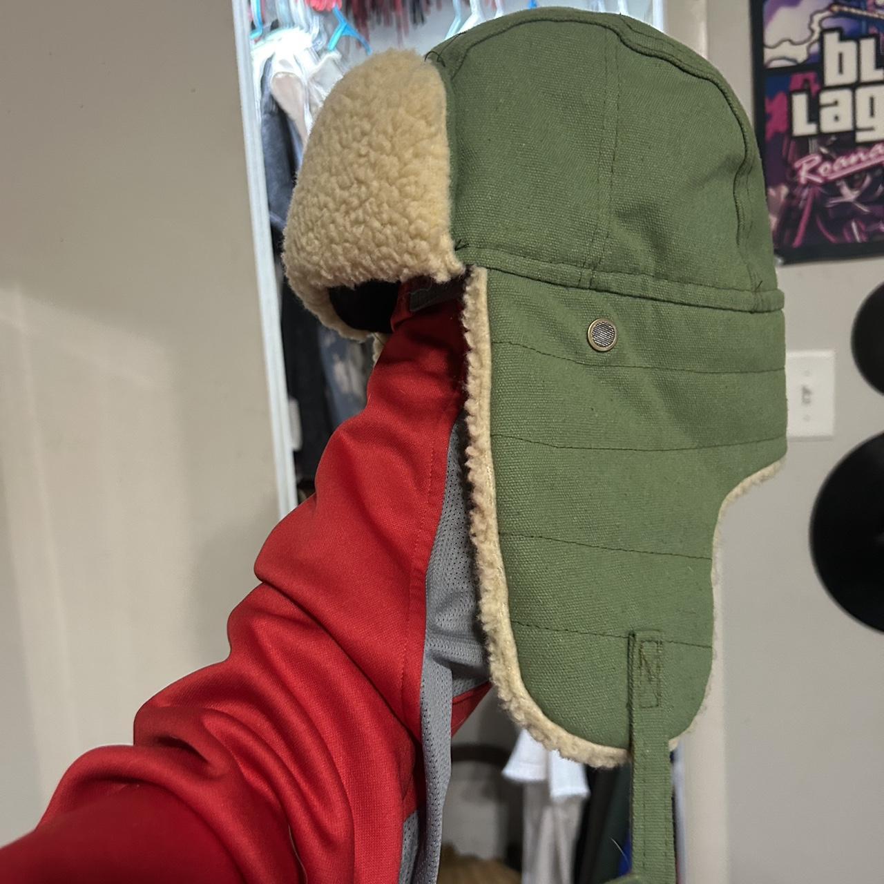 Green and cream fuzzy aviator cap w/... - Depop