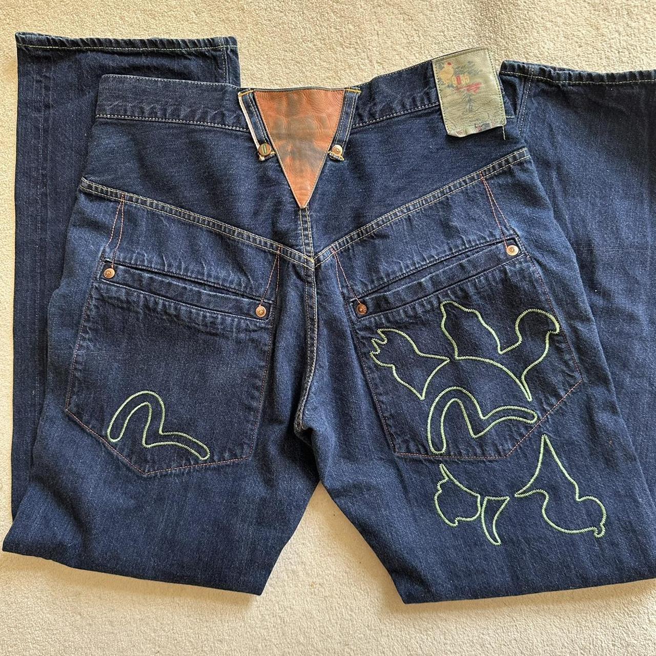 Vintage Evisu baggy jeans with embroided detailing... - Depop