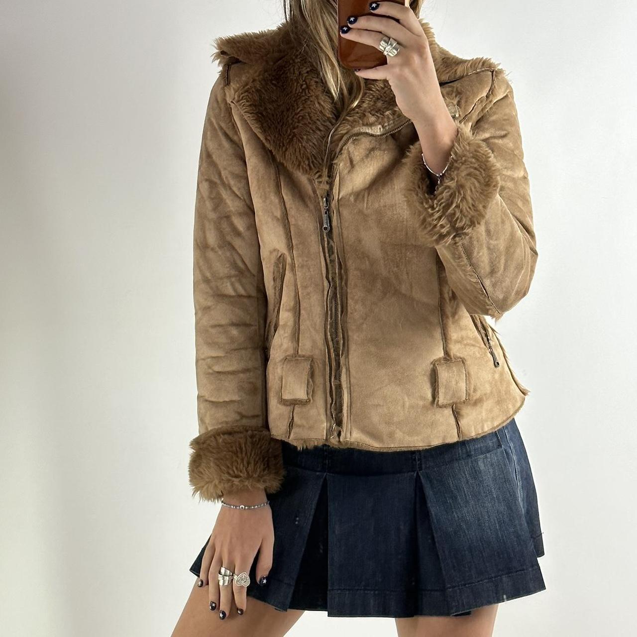 Vintage faux suede faux fur 00’s coat perfect winter... - Depop