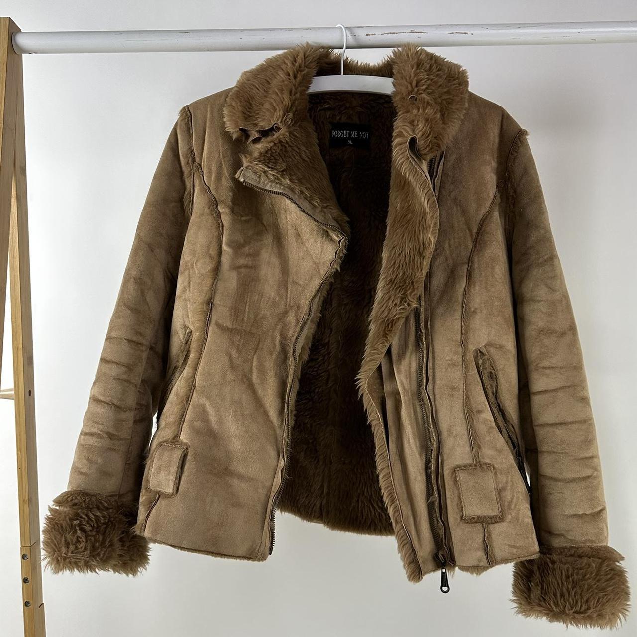 Vintage faux suede faux fur 00’s coat perfect winter... - Depop