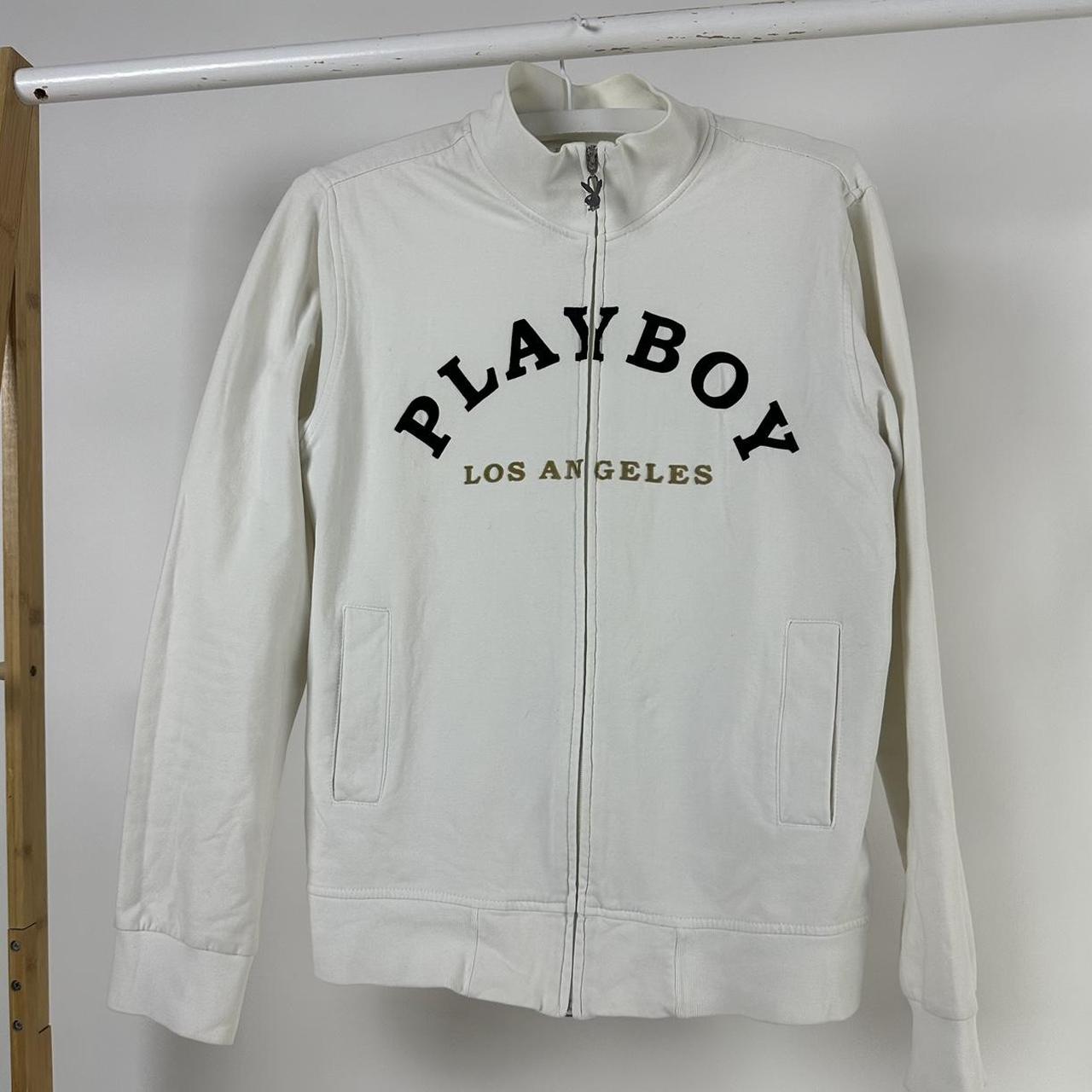 Vintage playboy zip up track jacket spell out... - Depop