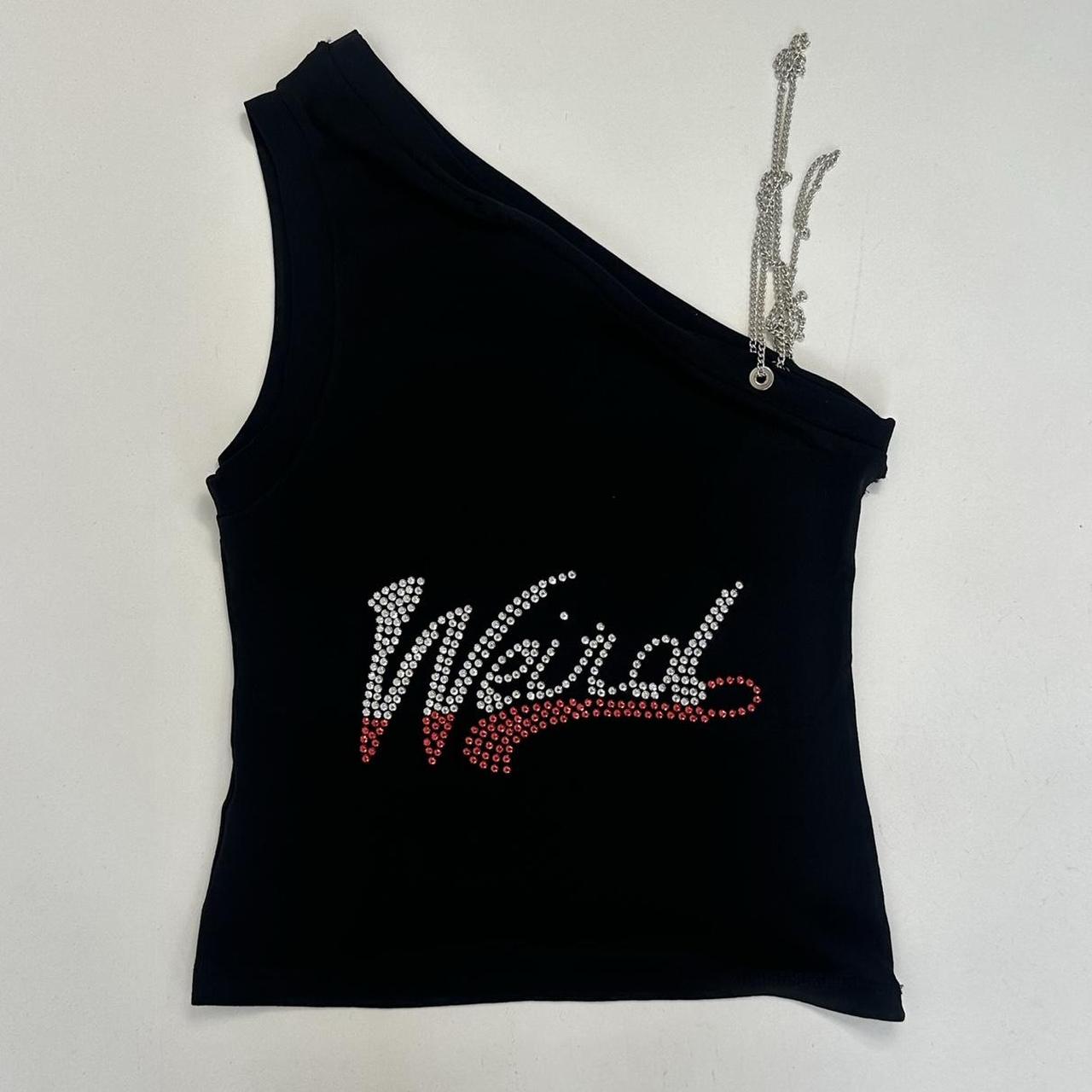 Vintage weird spell out top with rhinestones... | Depop