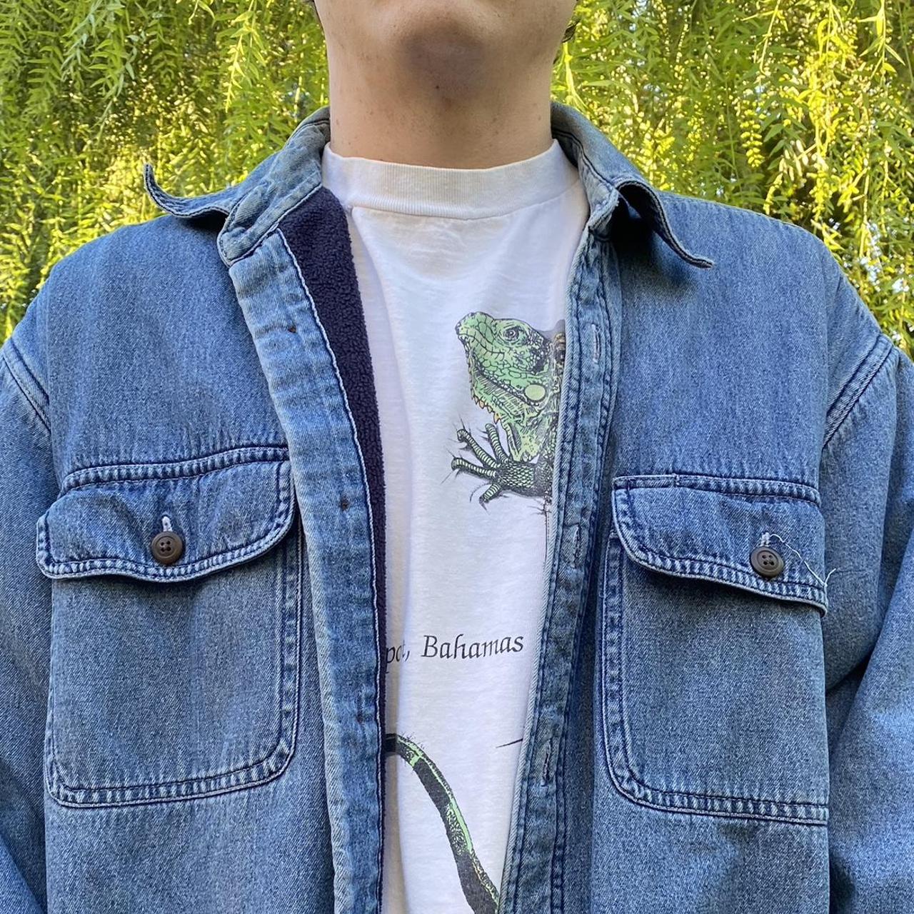 VINTAGE DENIM FLEECE LINED SHACKET vintage blue... - Depop