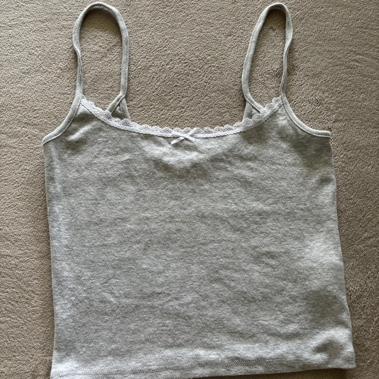 singlet with lace bow 🩶 grey size S worn once,... - Depop