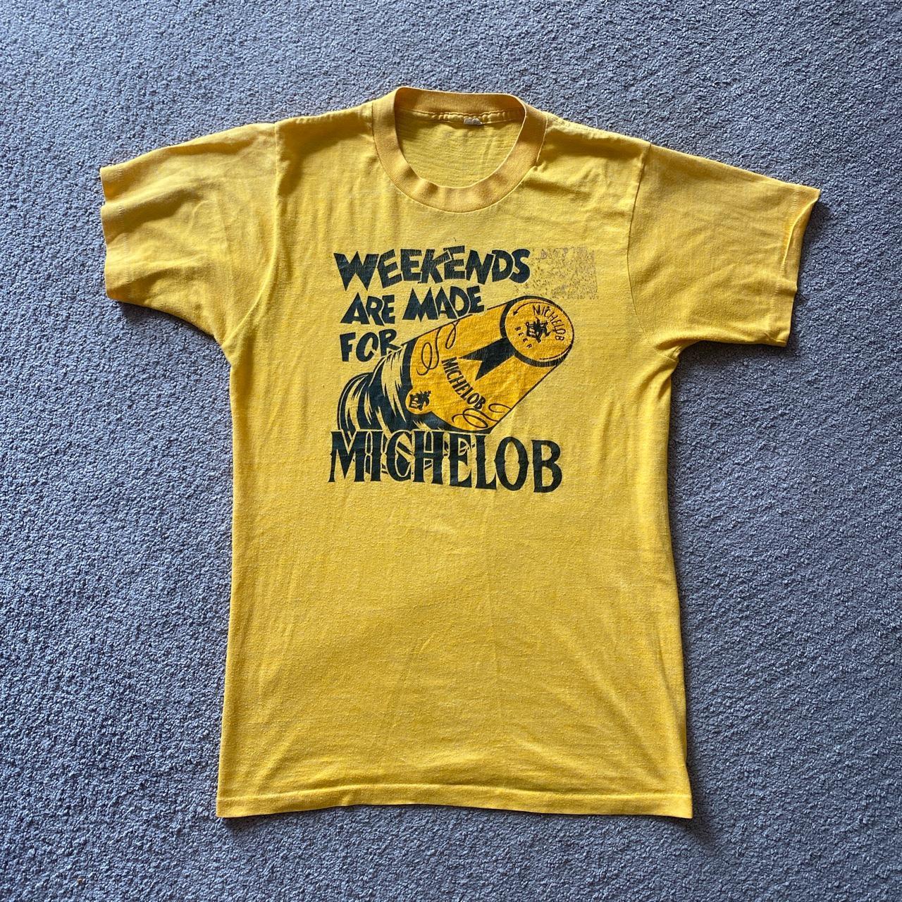 yellow single stitch michelob tee fits like a... - Depop
