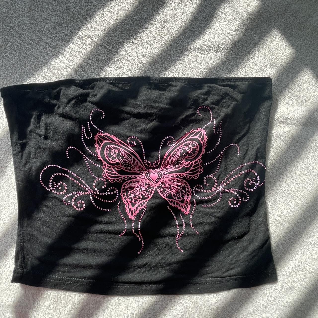 Black and pink butterfly tube top | Depop