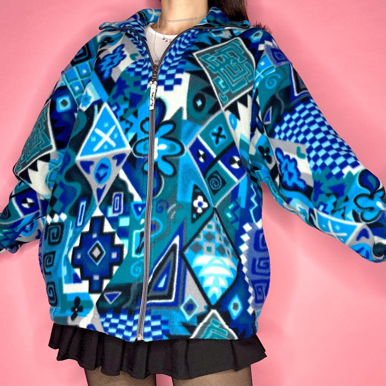 Vintage Patterned Fleece Jacket Vintage 80s 90s... - Depop