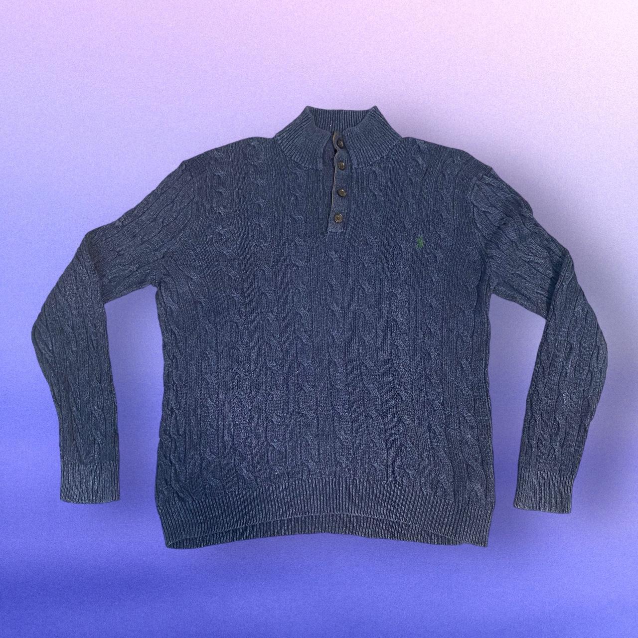Navy blue Ralph Lauren button up jumper Knitwear... - Depop