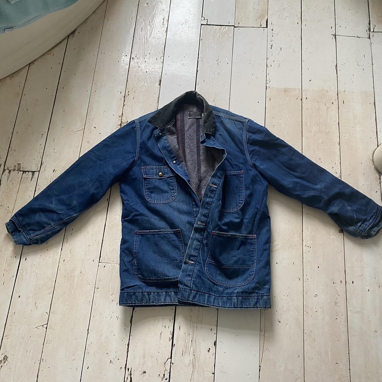 70s-80s sears denim chore coat in really good... - Depop