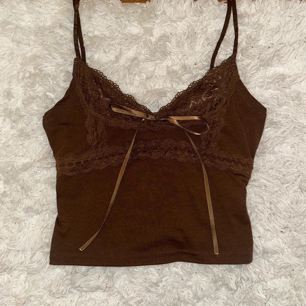 brown lace cami fits xs/s - Depop