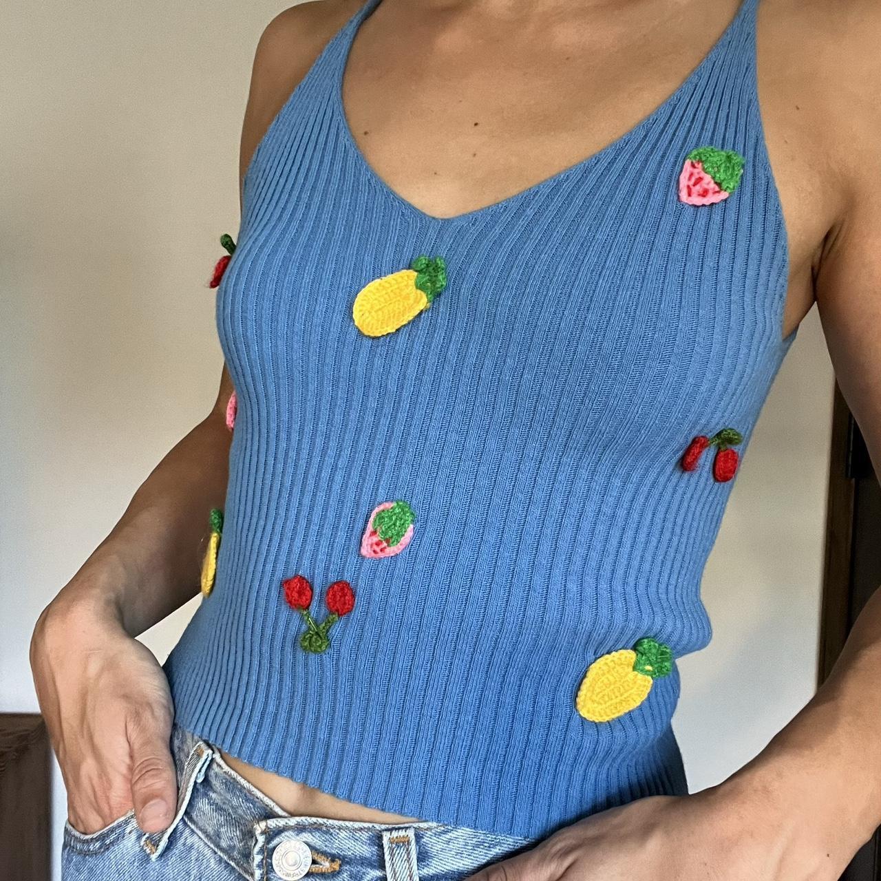 Zara embroidered fruit sweater tank. So cute! Straps... - Depop