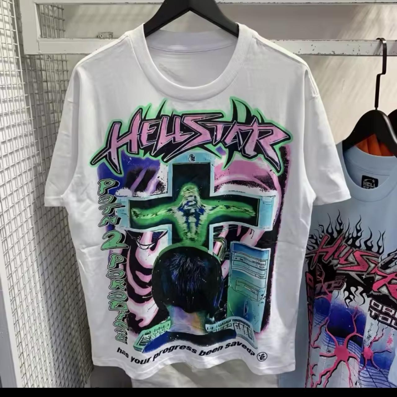 Hellstar streetwear shirt in multi-coloured design... - Depop