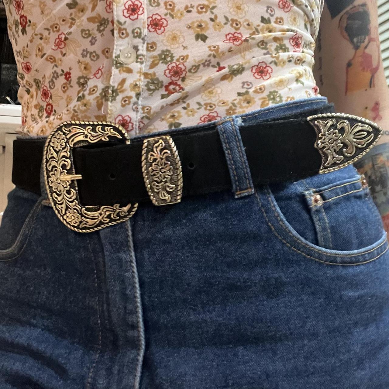 Chunky western black suede belt Could fit a... - Depop