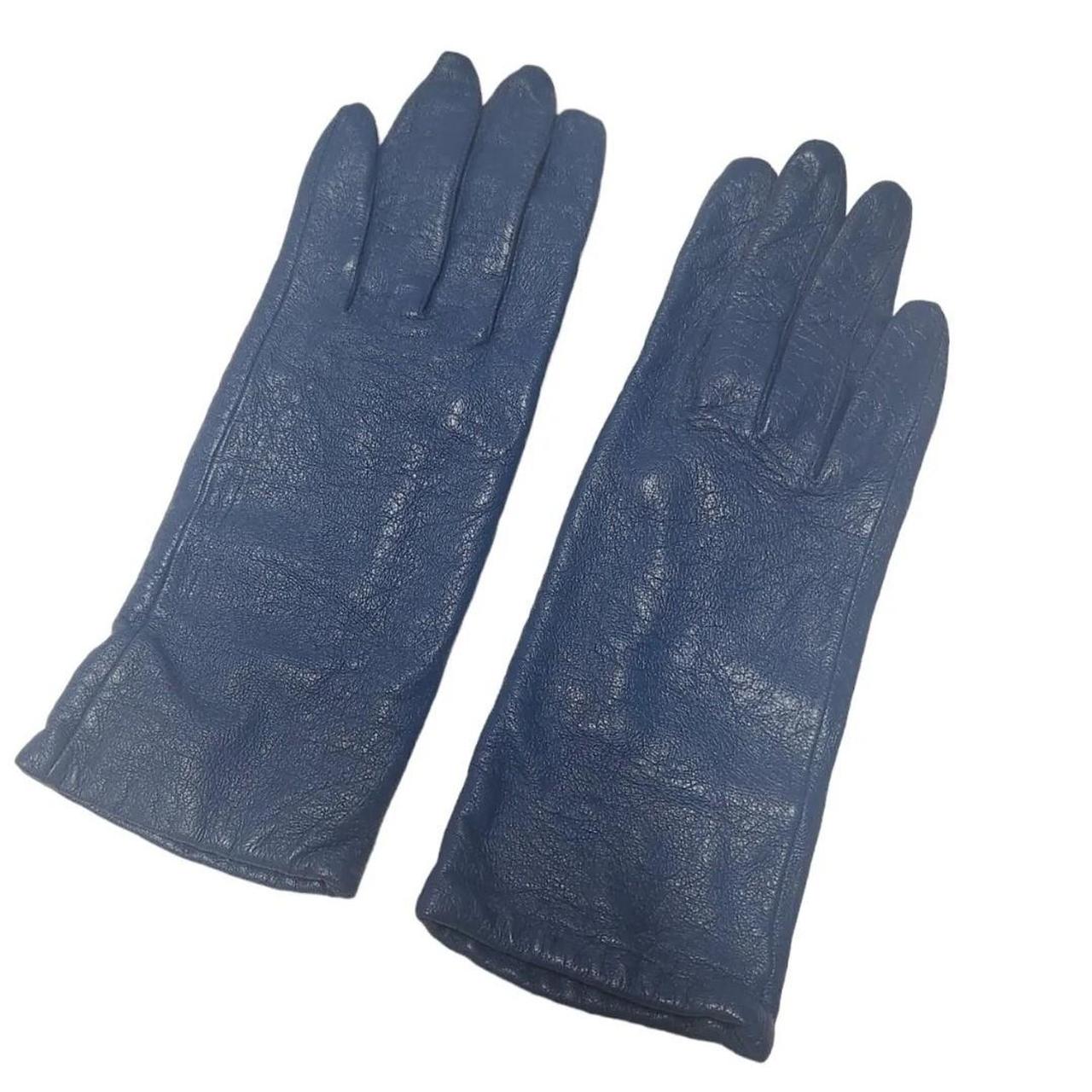Lake Shore Drive Women's Dark Blue Leather Gloves... - Depop
