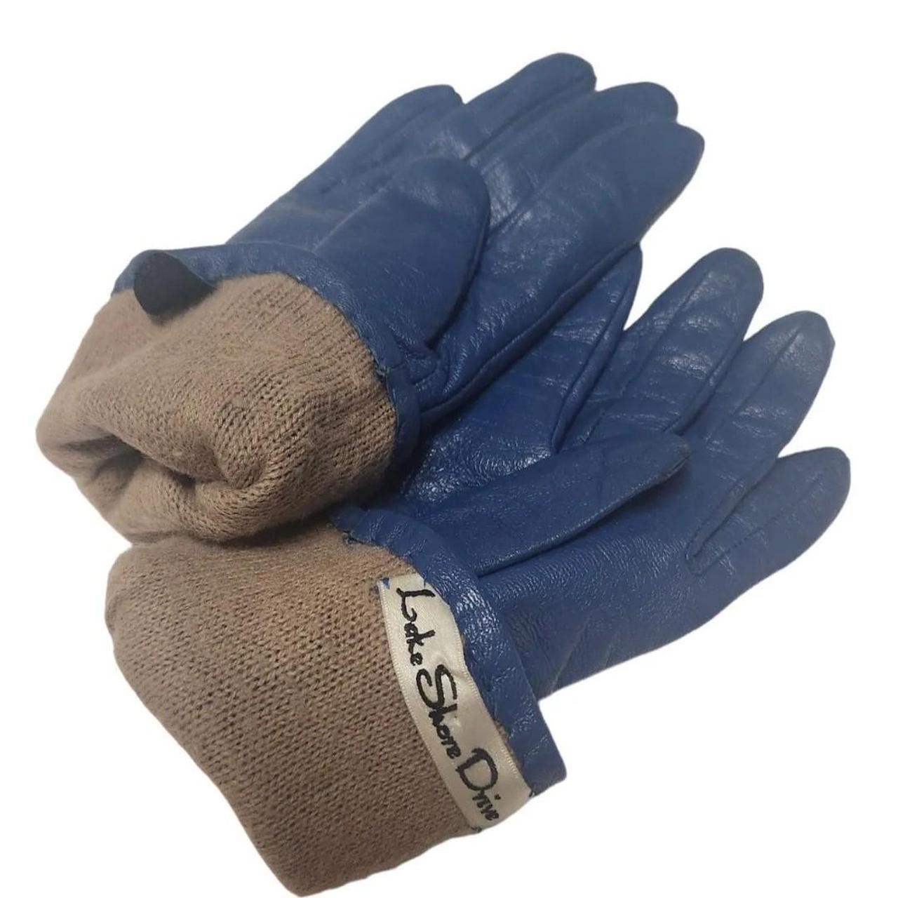 Lake Shore Drive Women's Dark Blue Leather Gloves... - Depop