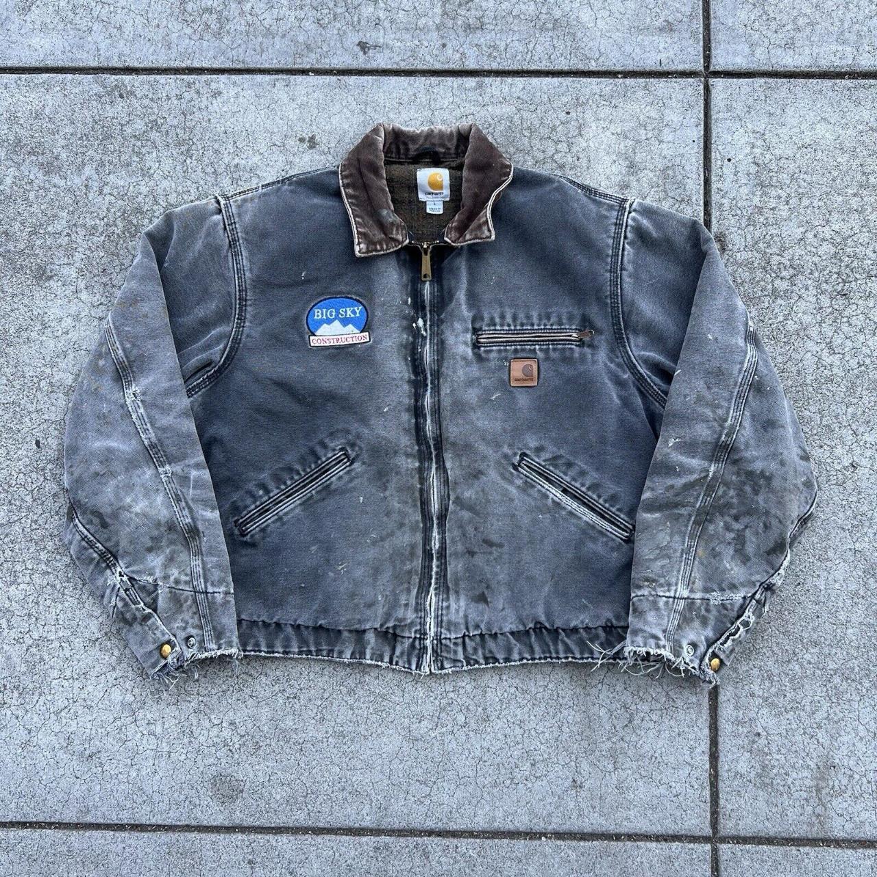 vintage Carhartt Detroit jacket j97 Blk Distressed... - Depop