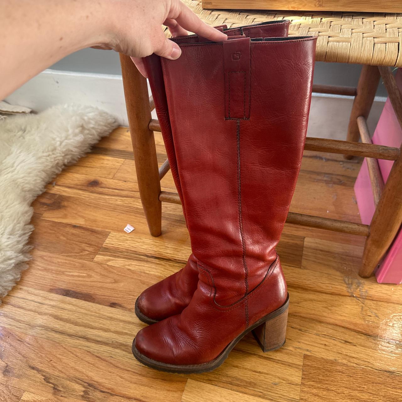 MESSAGE FIRST~ Red leather knee high boots. Size 38!... - Depop