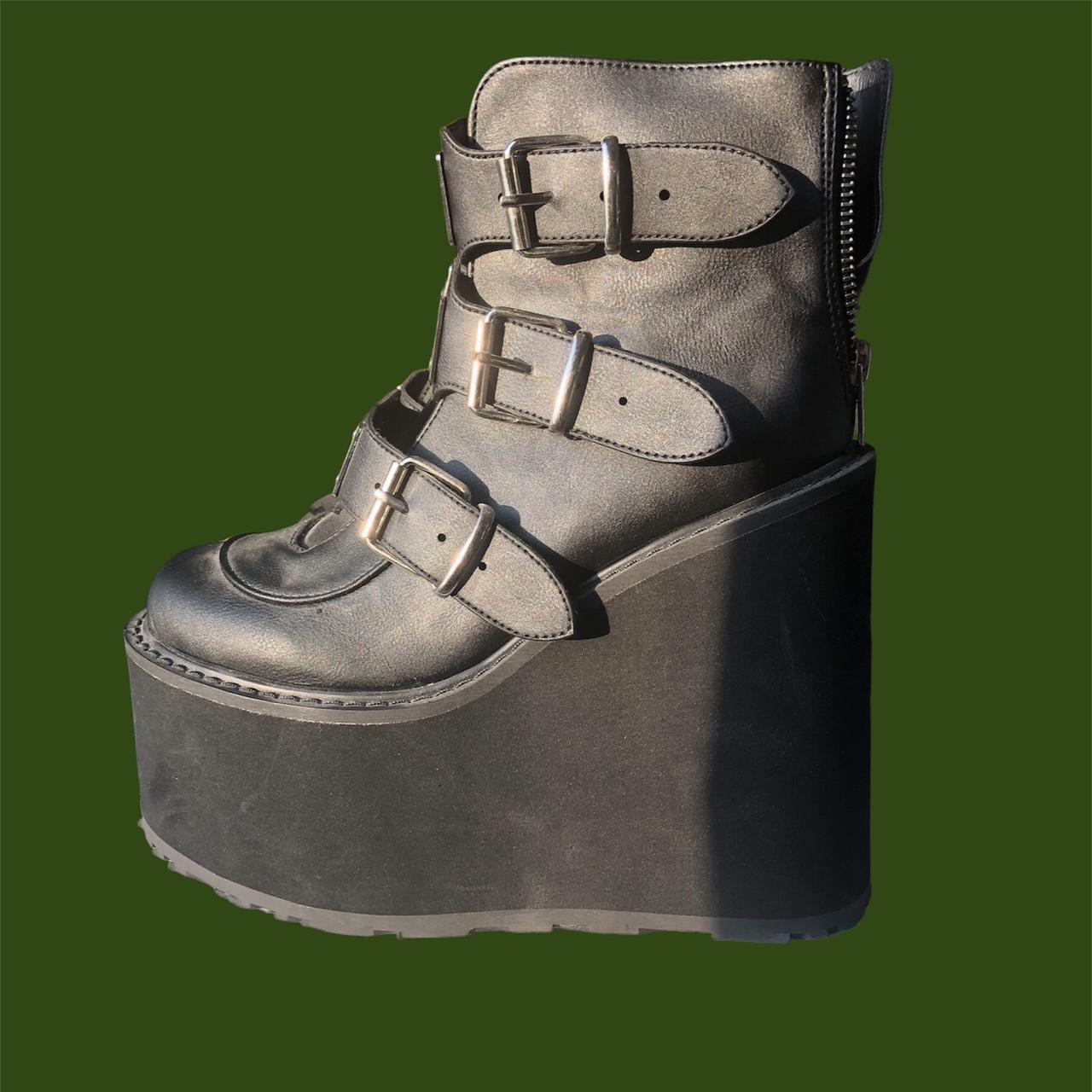 Demonia Women's Black and Silver Boots | Depop