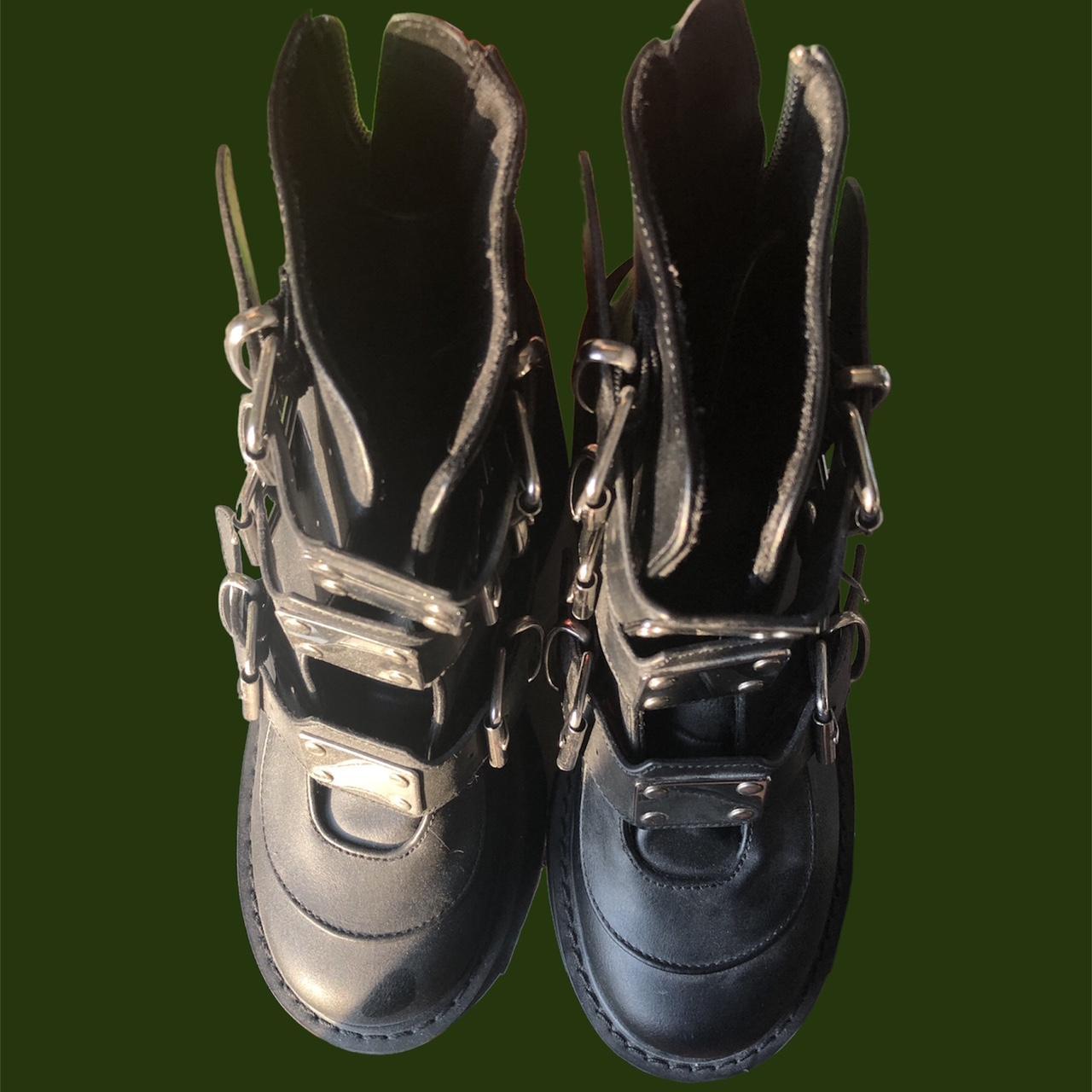 Demonia Women's Black and Silver Boots | Depop