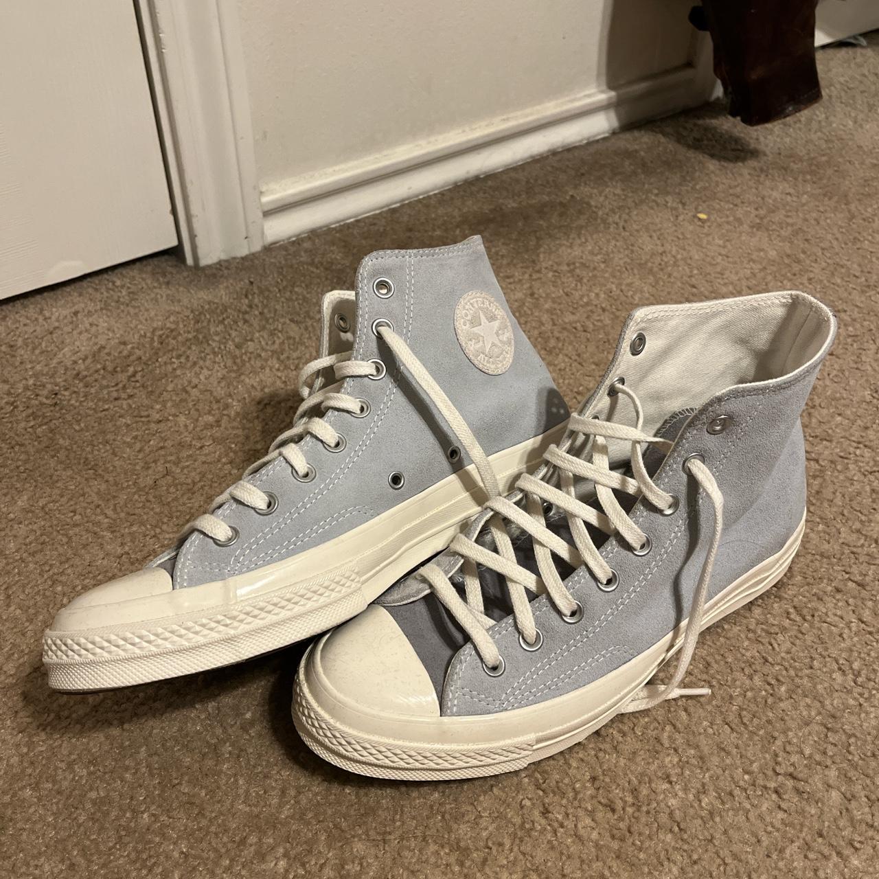 Custom Blue and Grey Suede Converse Chuck 70’s. They... - Depop