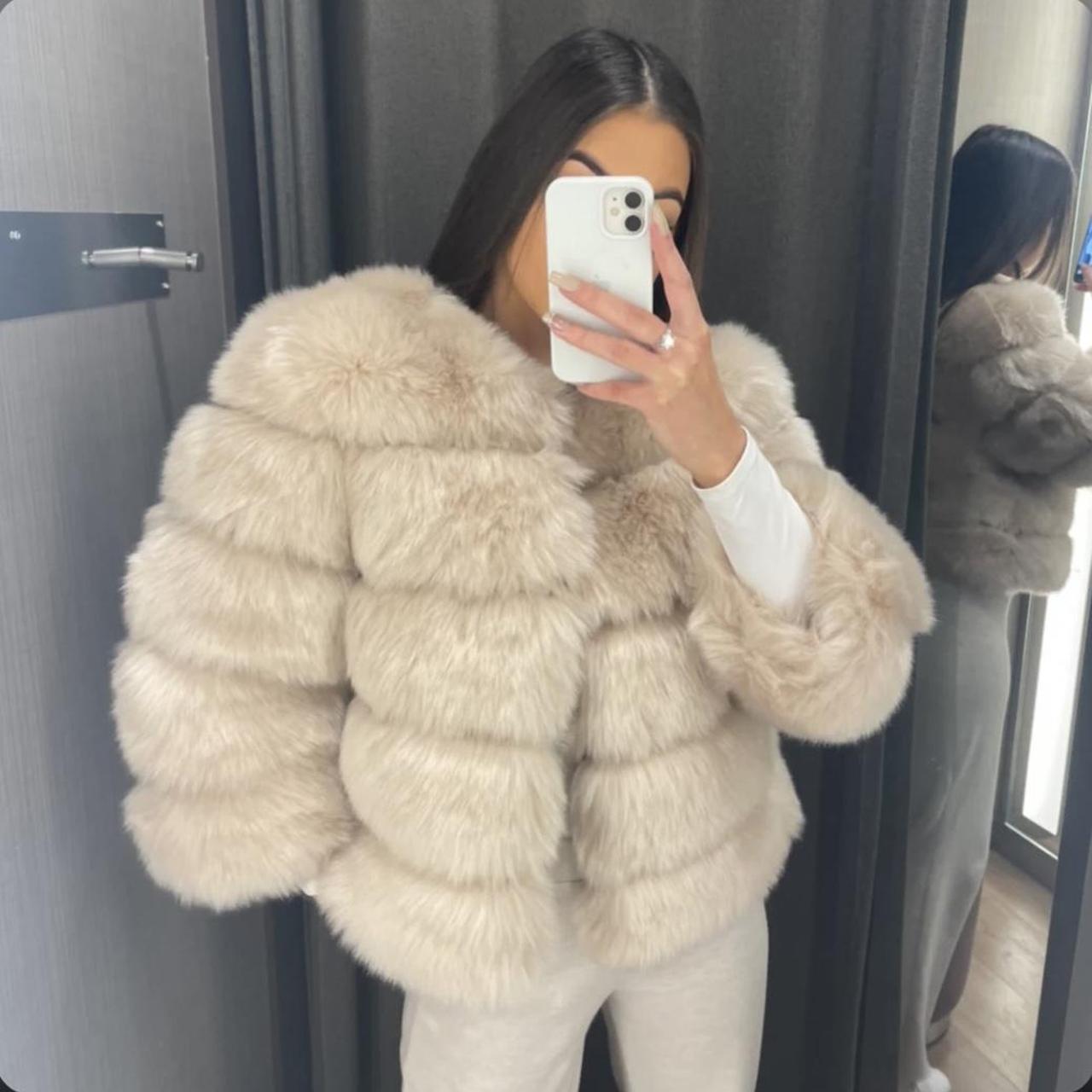 Size 8 Beige Fur Coat Open to sensible offers Worn... - Depop
