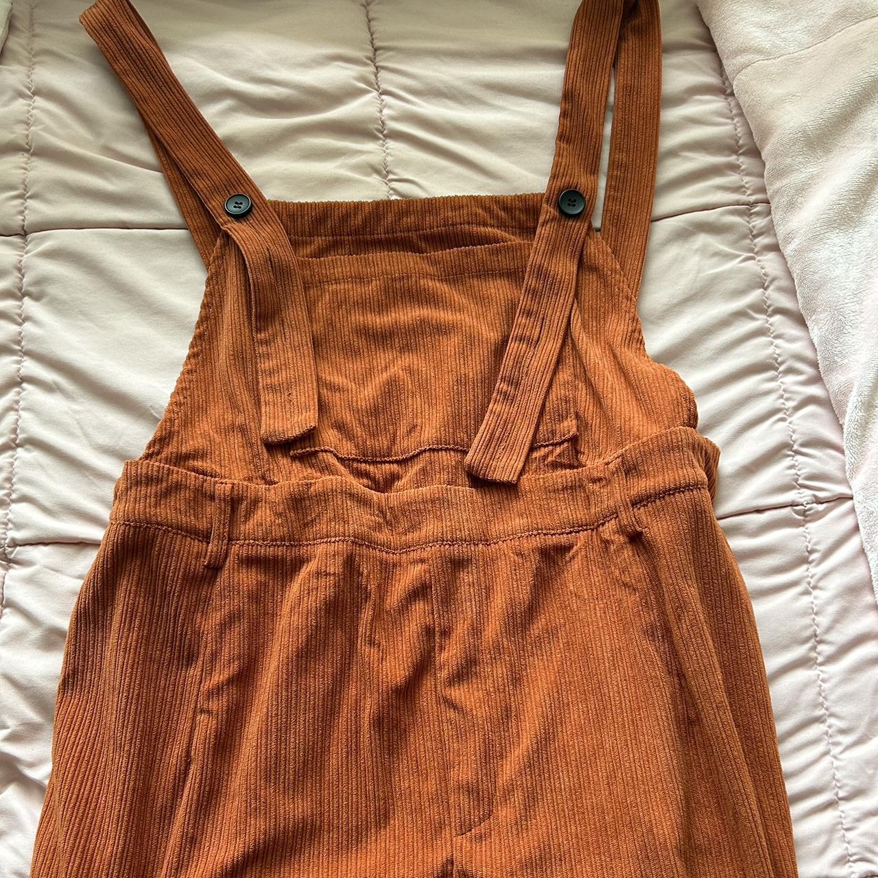 autumn aesthetic dark orange corduroy overalls. size... - Depop