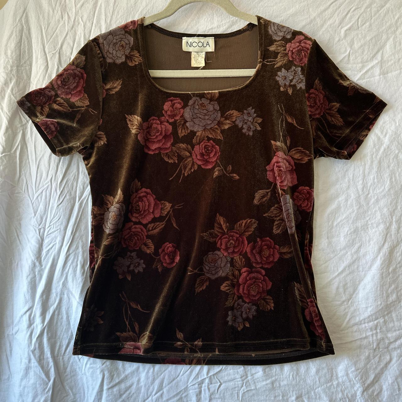 STUNNING vintage 90s brown velvety whimsygoth floral... | Depop