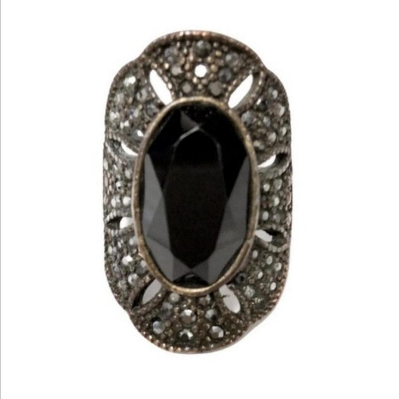 Black Onyx marcasite vintage ring Size 9 Excellent... - Depop