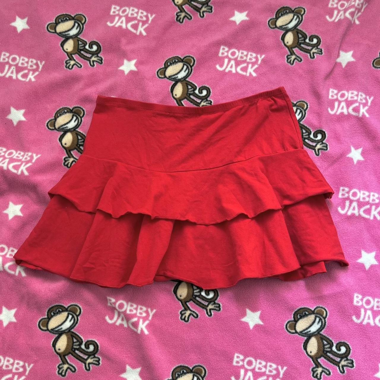 Y2k 2000s ruffle tiered red mini skirt. This would... - Depop