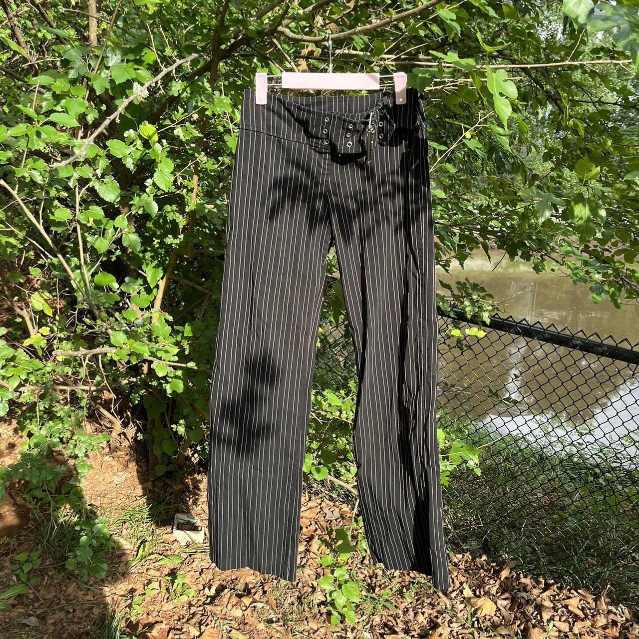 90s y2k 2000s pinstripe grunge buckled office siren... - Depop