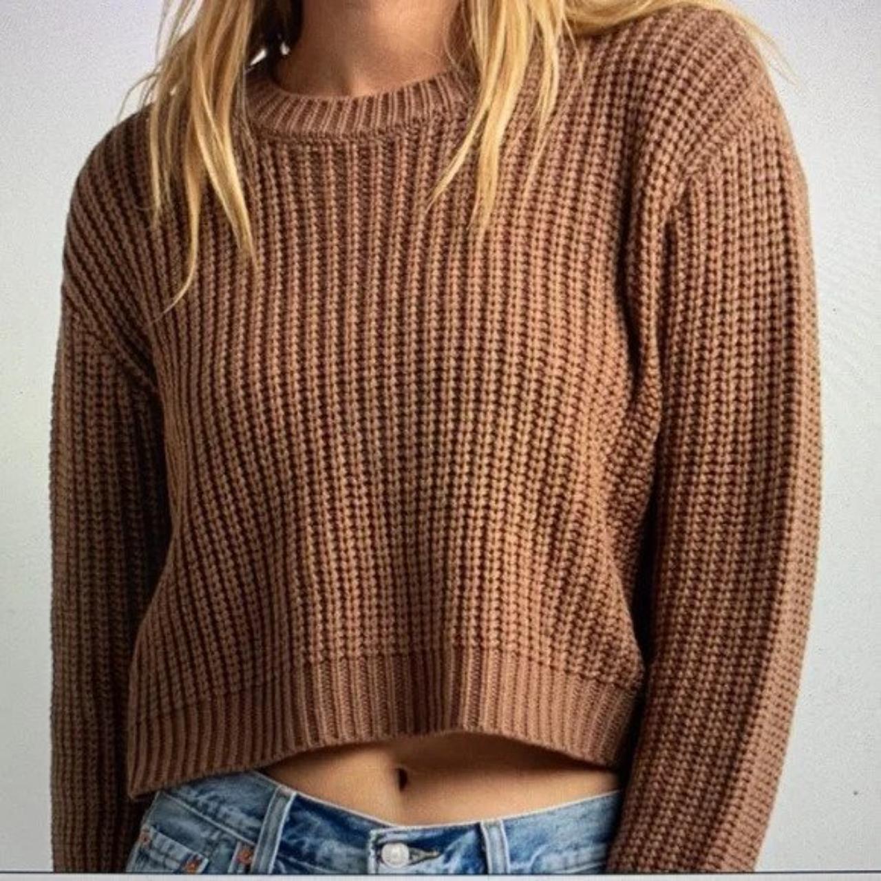 Brown Knit Ribbed Crop Sweater Tillys - from... - Depop