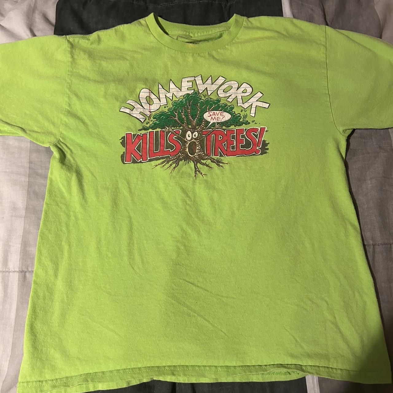 Green and red tree graphic tee #skater (SEE PICS FOR... | Depop