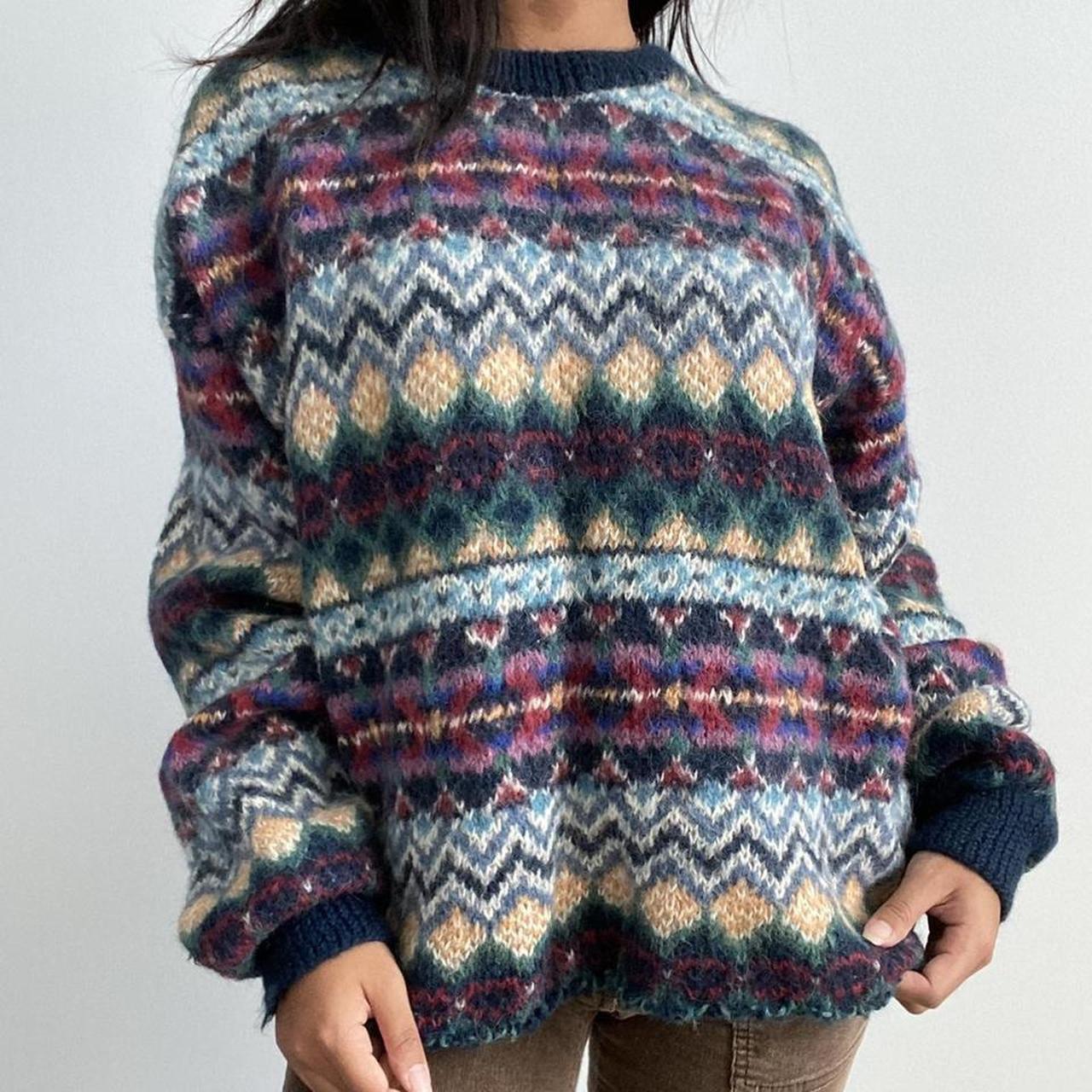 Vintage geometric knit sweater Multicolored... - Depop