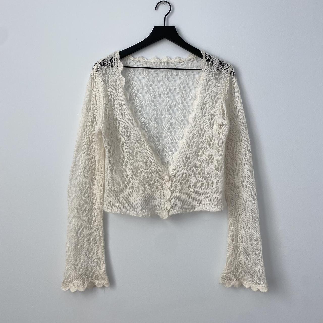 Ivory loose knit cropped cardigan Flare sleeves.... - Depop