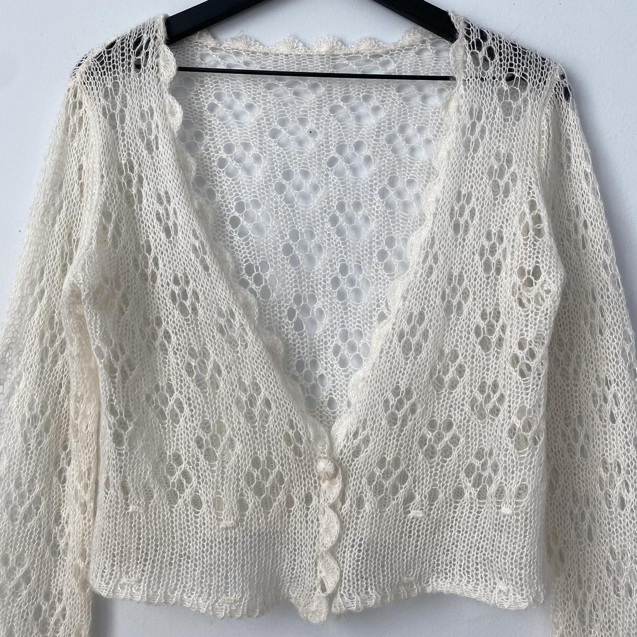 Ivory loose knit cropped cardigan Flare sleeves.... - Depop