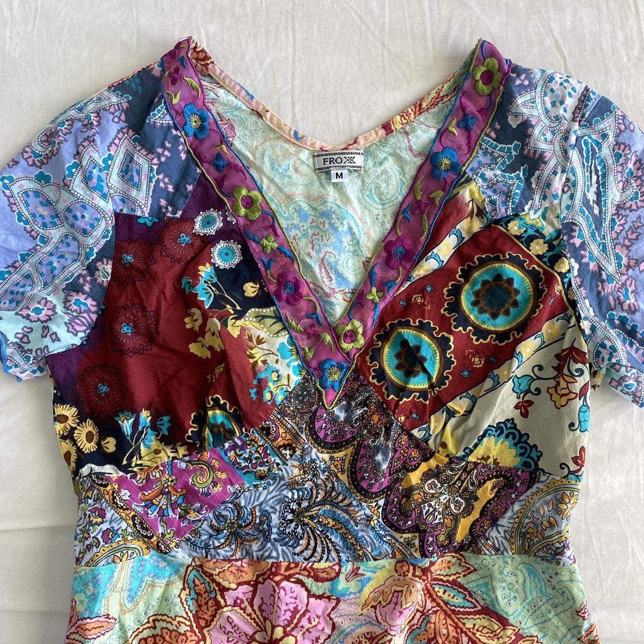Y2K boho patchwork babydoll top Multicolor... - Depop